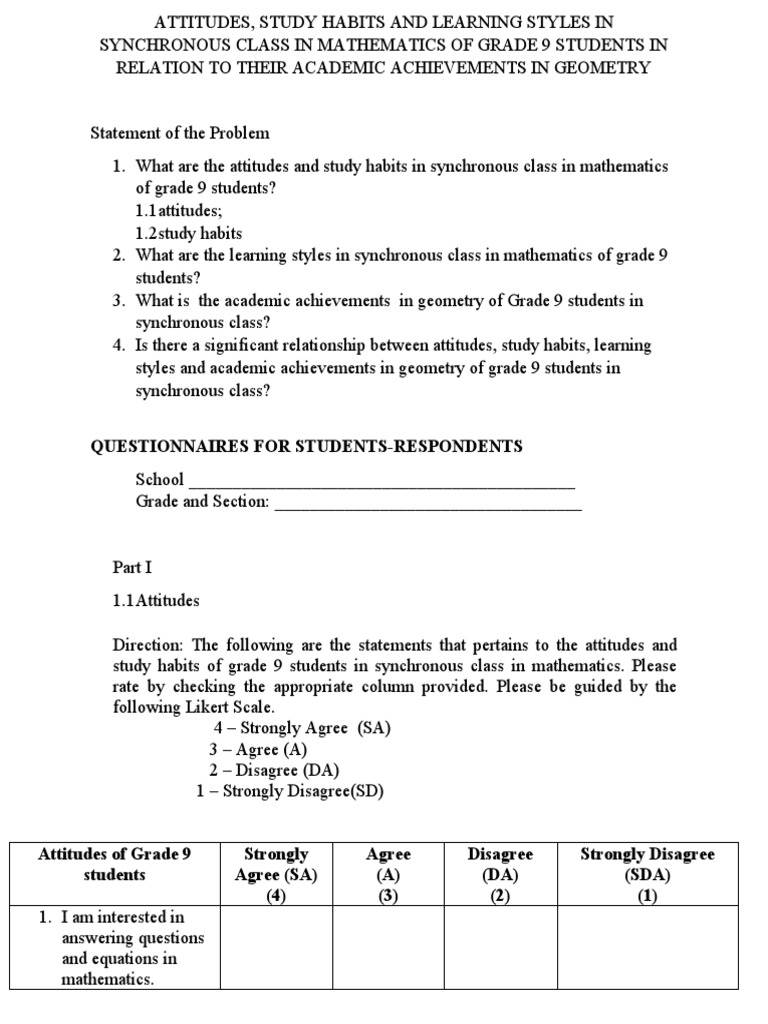 attitude-study-habit-learning-styles | PDF | Learning Styles | Mathematics