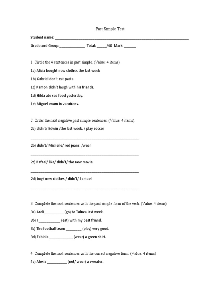 Past Simple Test | PDF | Linguistic Typology | Language Mechanics