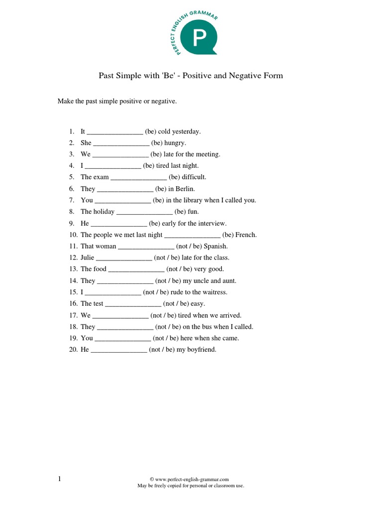 Past Simple Form With Be Positive and Negative | PDF | Language Arts ...