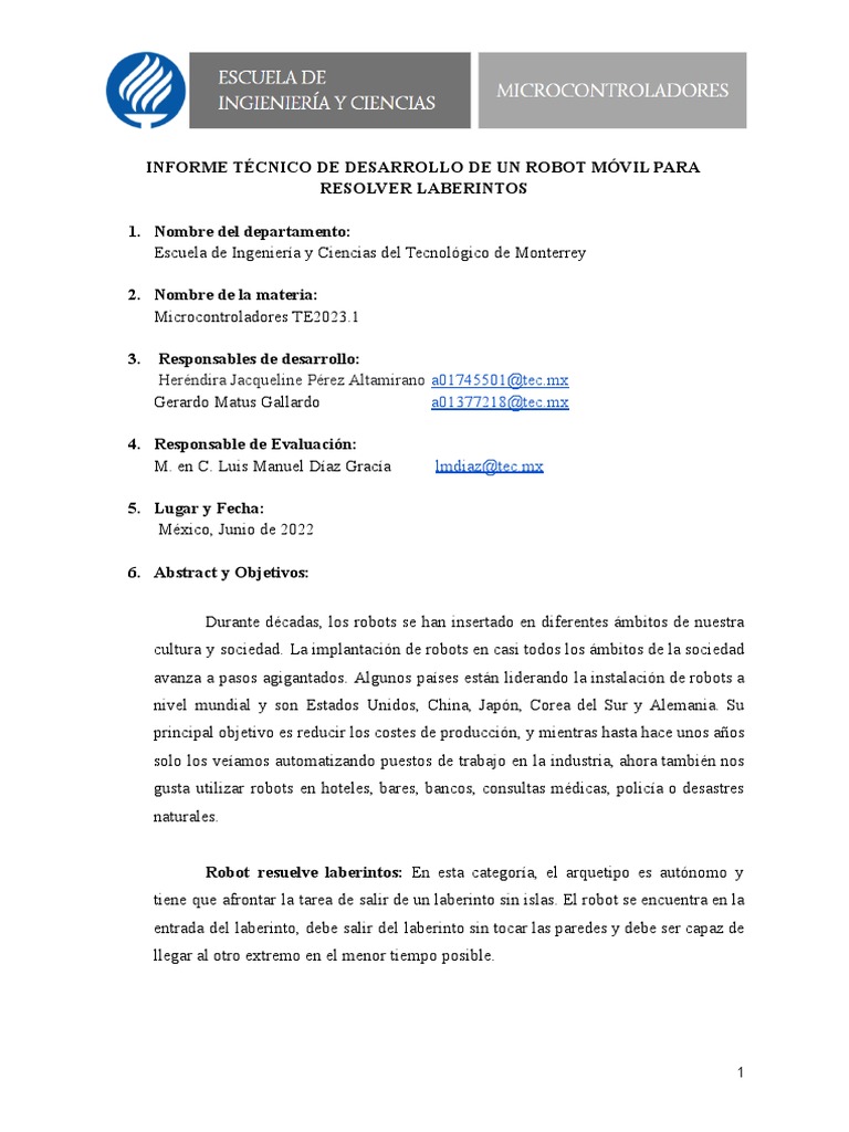 Reporte Técnico de Desarrollo Microcontroladores | PDF | Arduino | Robot