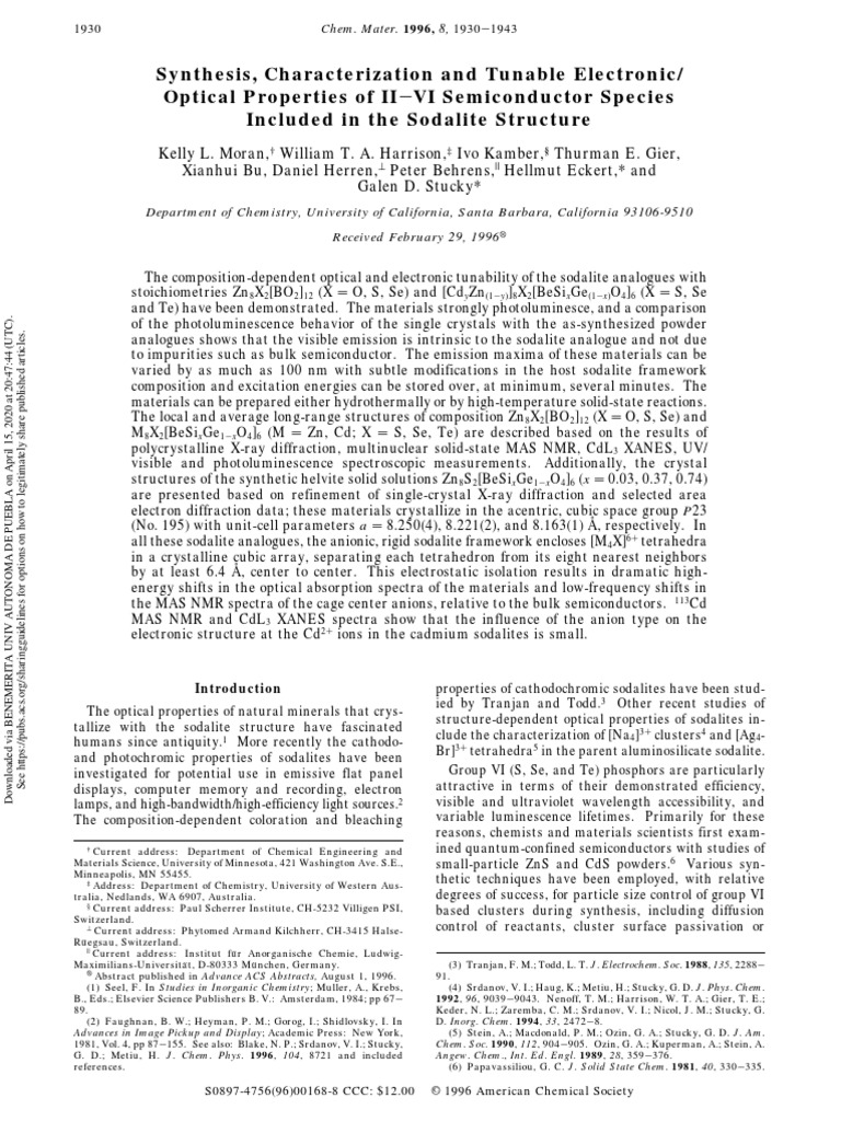Synthesis, Characterization and Tunable Electronic/ Optical Properties of II VI Semiconductor ...