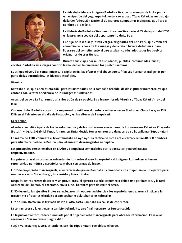 Bartolina Sisa: Lucha y Resistencia | PDF | Conflictos | Conflictos del ...