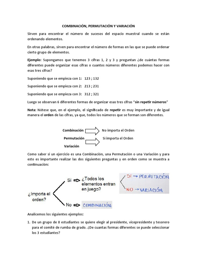 Combinación Permutación Y Variación Pdf Permutación Objetos