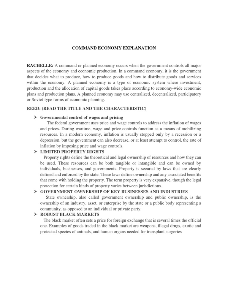 Command Economy Explanation | PDF | Economic System | Ownership