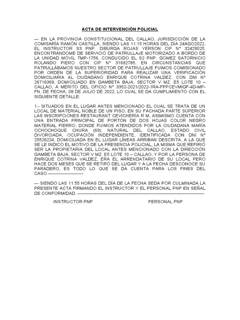 Acta de Verificacion Domiciliaria | PDF Acta de Verificacion Domiciliaria | PDF
