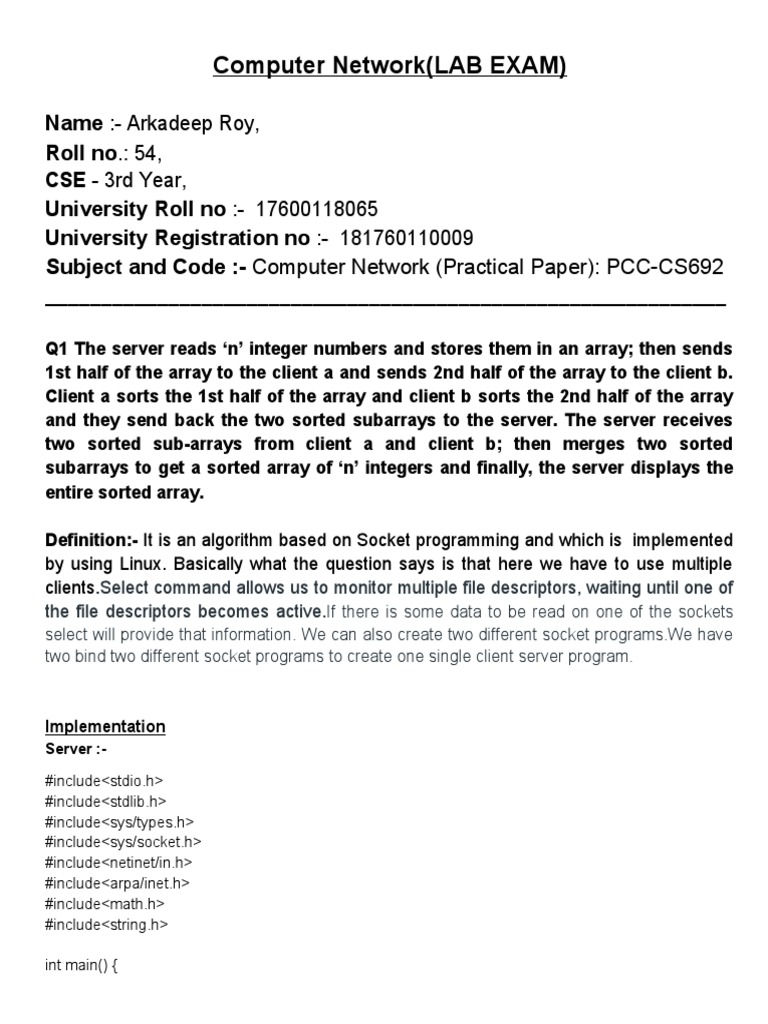 Computer Network Lab Exam Report | PDF | Computer Data | Internet Protocols