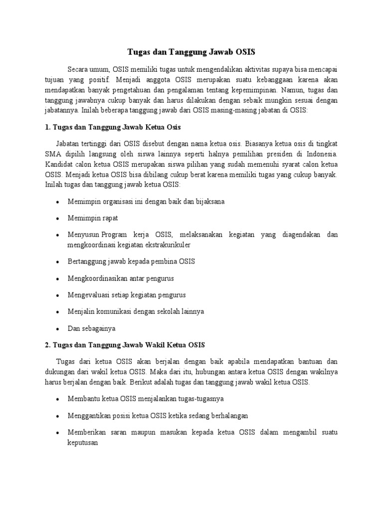 Tugas Dan Tanggung Jawab OSIS | PDF | Gaya Hidup