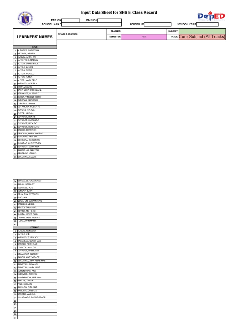 G11-CLASS RECORD ZENIA | PDF