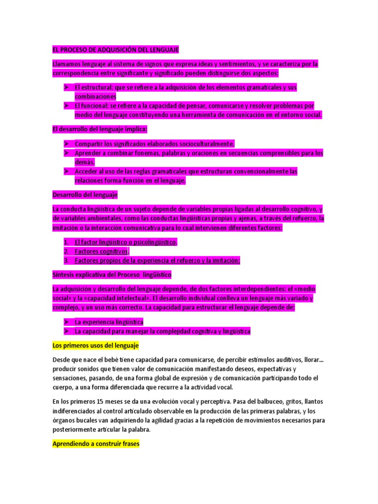 Proceso de Adquisición del Lenguaje | PDF | Aquisición de idioma ...