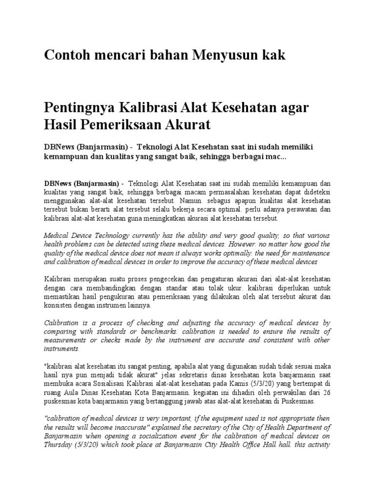 Contoh Pendahuluan Kak Kalibrasi | PDF