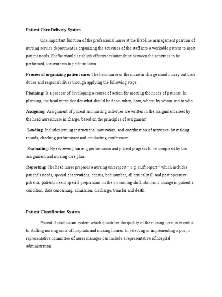 UNIT II Patient Care Delivery System | PDF | Nursing | Chronic Condition