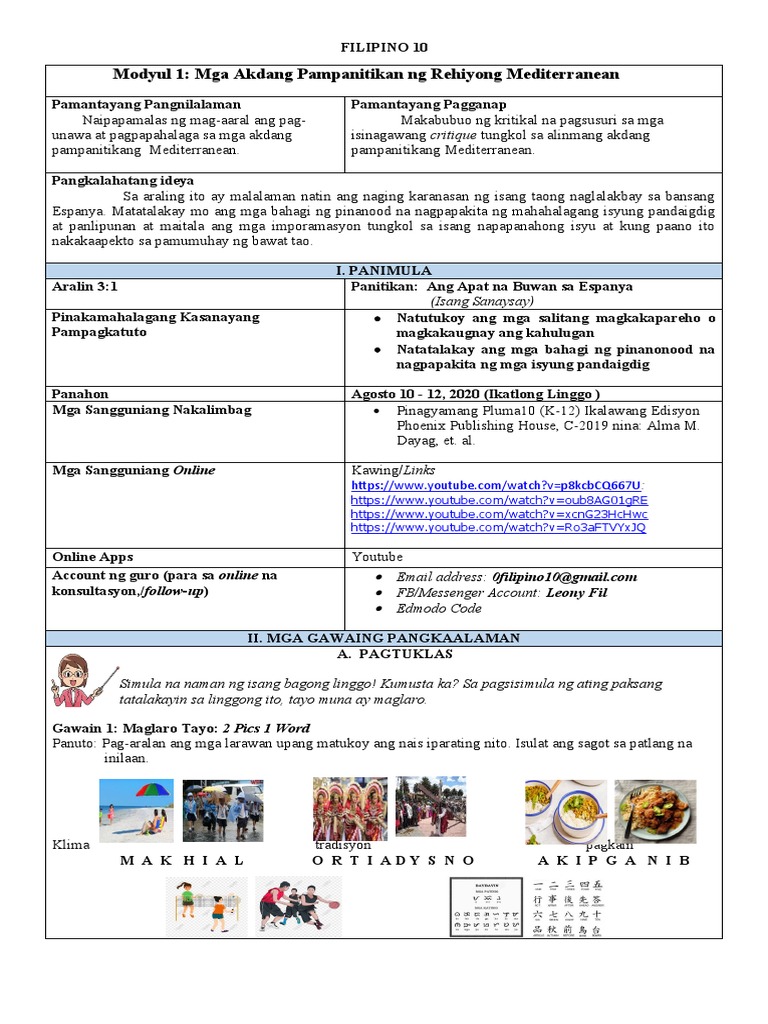 MODYUL SA FILIPINO 10 Week 3 | PDF