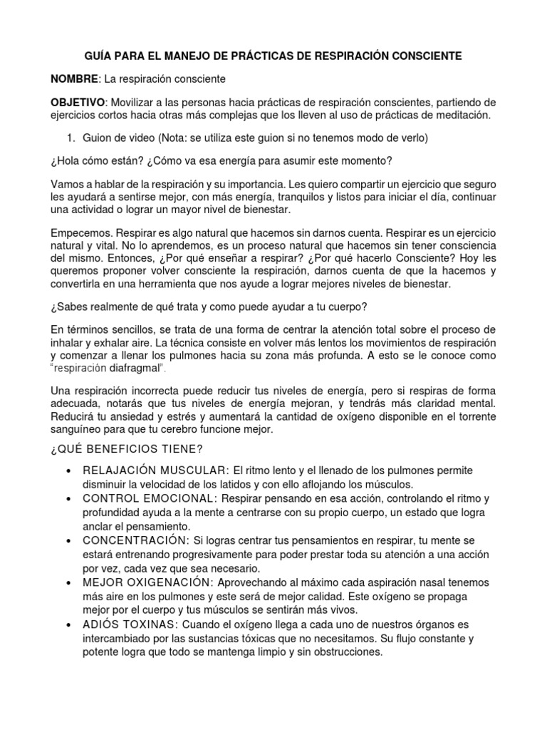 Ejercicios de Respiración Consciente | PDF | Respiración | Oxígeno