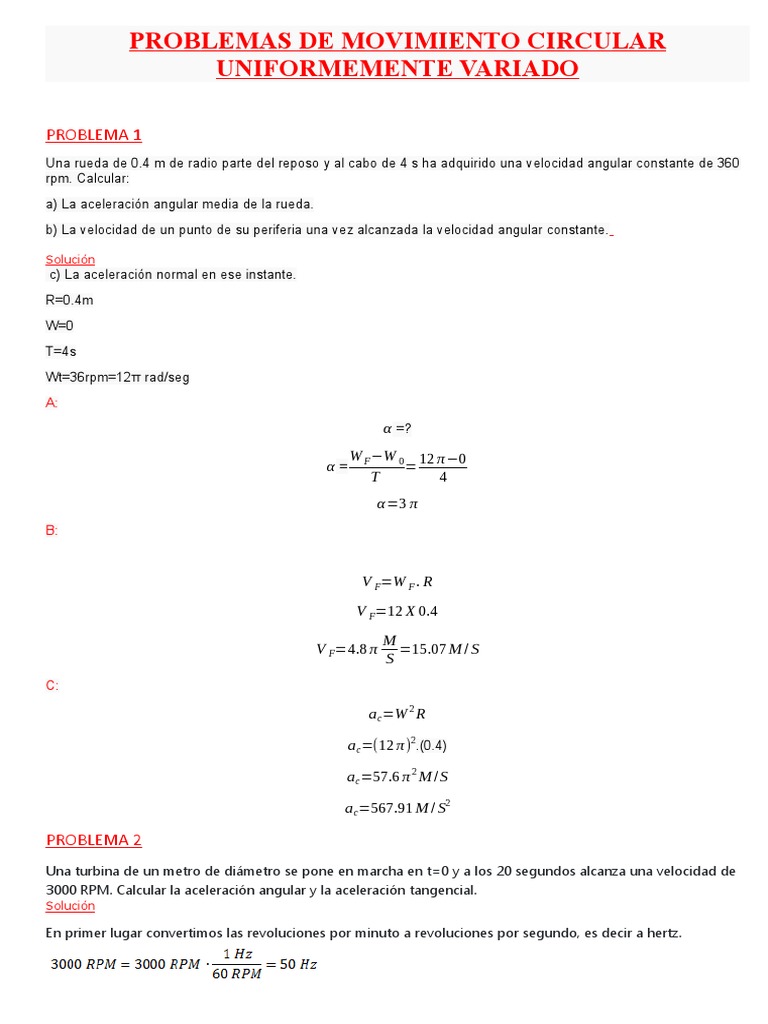 48problemas de Movimiento Circular Uniformemente Variado | PDF | Movimiento (física) | Mecanica ...