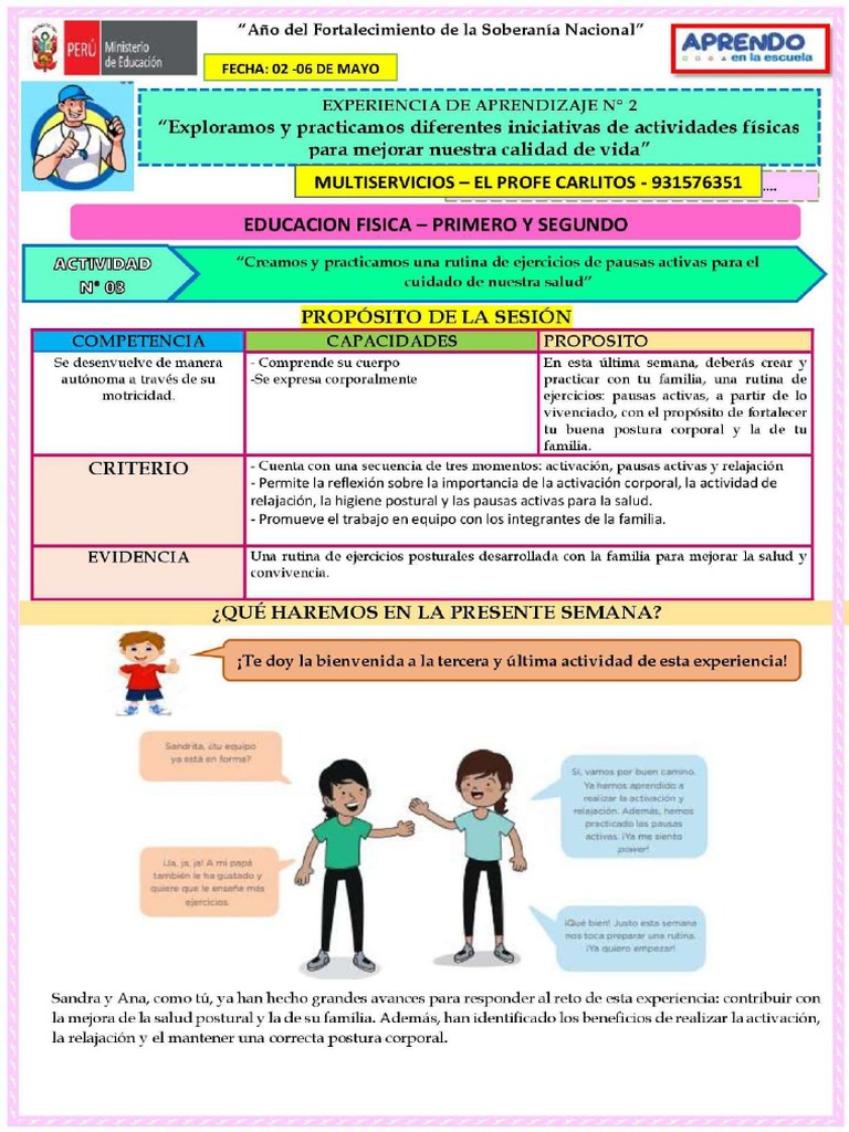 Experiencia de Aprendizaje 02 - Actividad 03 - 1ero y 2do - Educacion Fisica | PDF