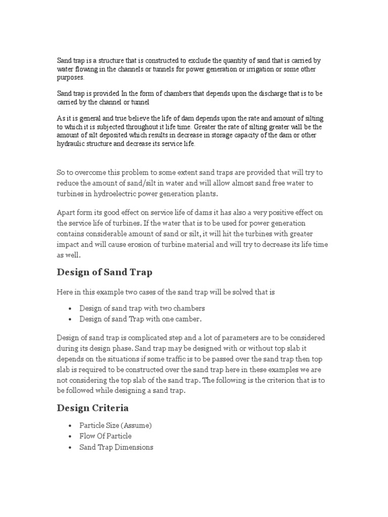 Sand Trap | PDF | Hydroelectricity | Dam
