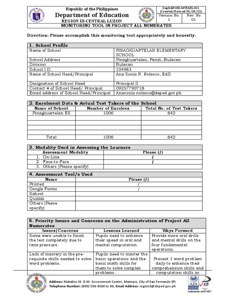 Math Monitoring Tool | Download Free PDF | Learning | Behavior Modification