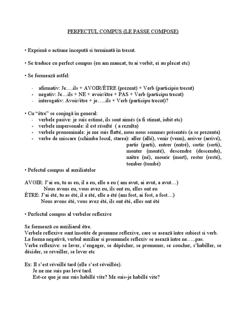 Perfectul Compus | PDF | Grammaire | Syntaxe
