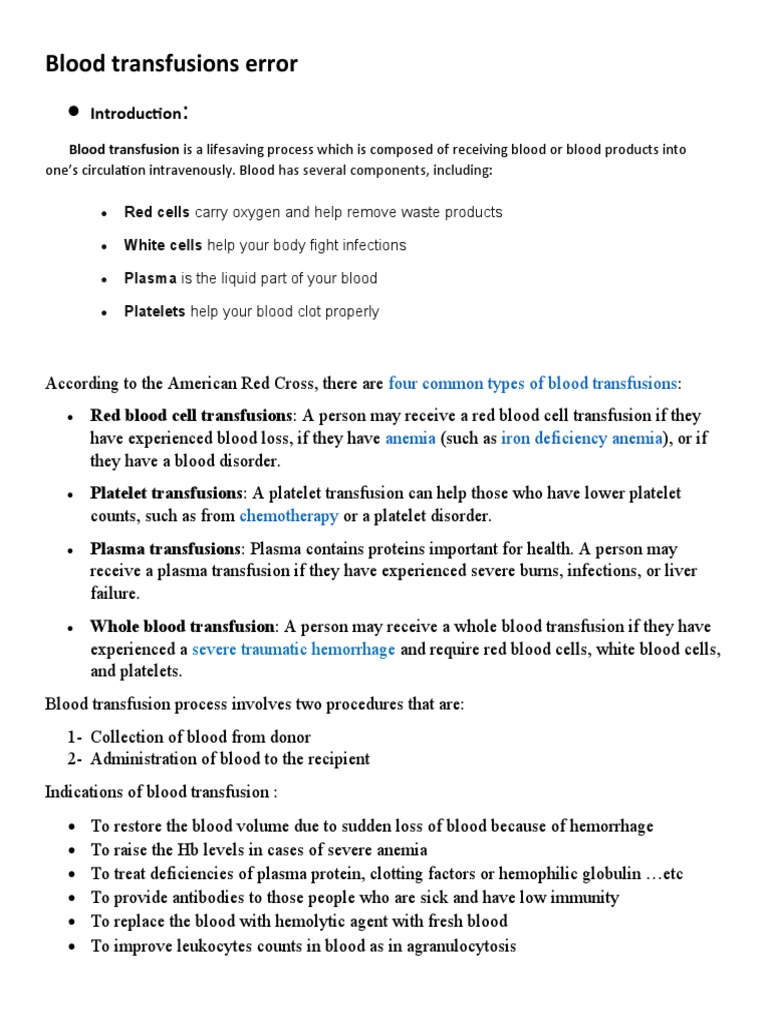 Blood Transfusions Errors | PDF