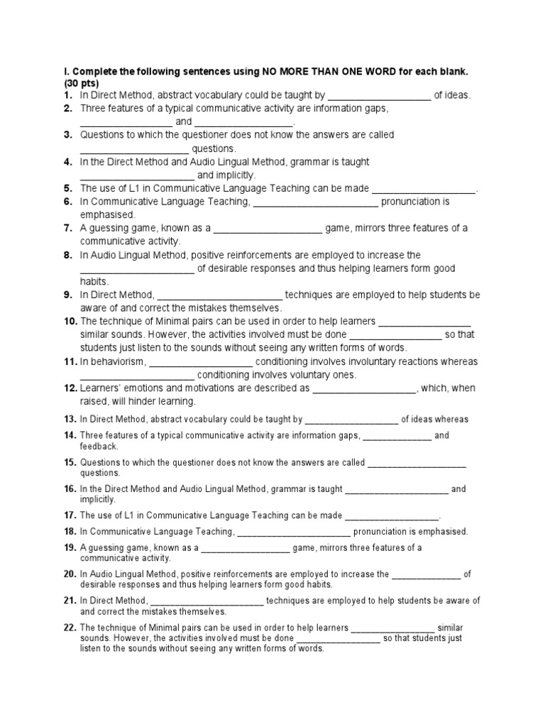Sample Questions For ELT1 Final Test | PDF | Language Education ...