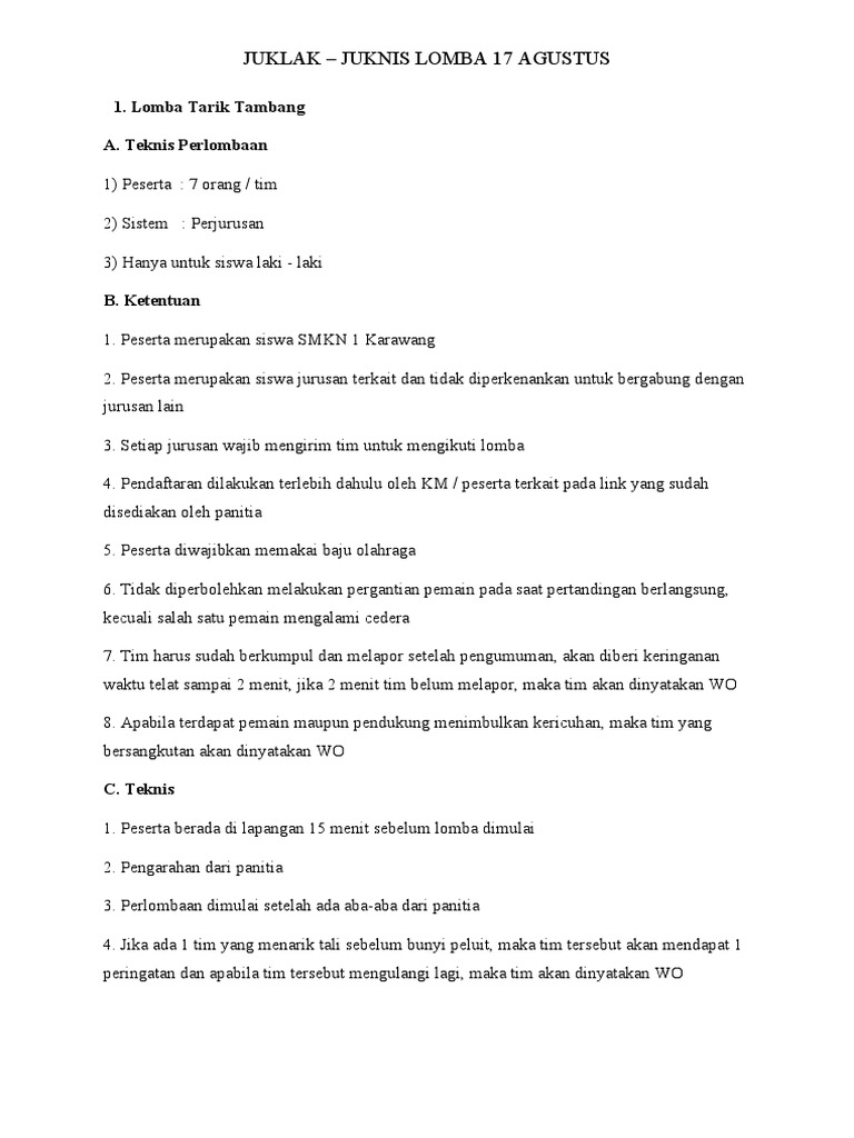 Juklak Juknis 17 Agustus | PDF