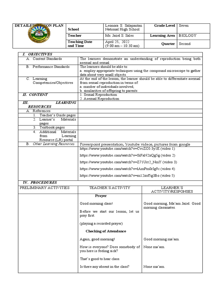 Lesson Plan: Asexual vs Sexual Reproduction | PDF | Reproduction | Flowers