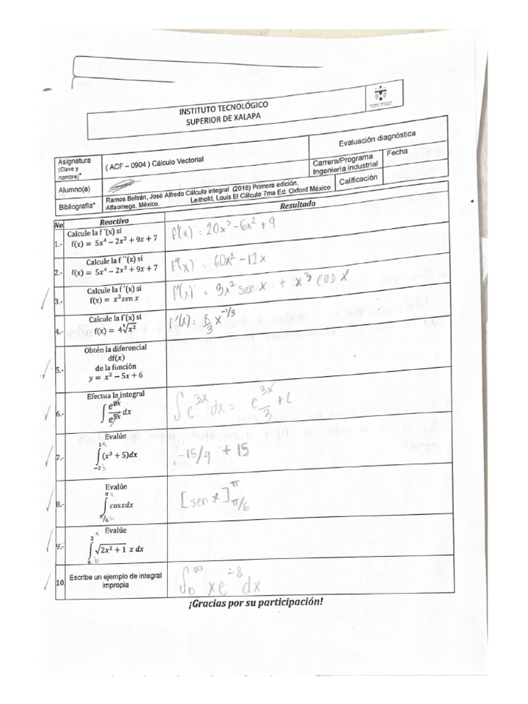Examen Diagnóstico Cálculo Vectorial | PDF