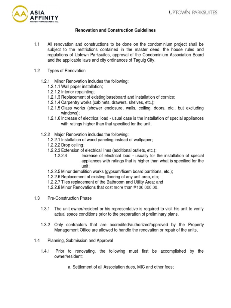 Renovation and Construction Guidelines | PDF | Wall | Insurance