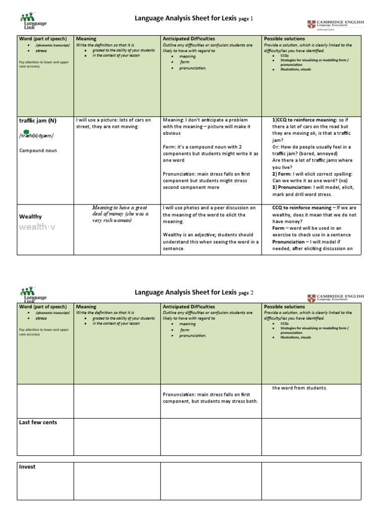 Model For Language Analysis For Vocabulary | PDF | Word | Stress ...