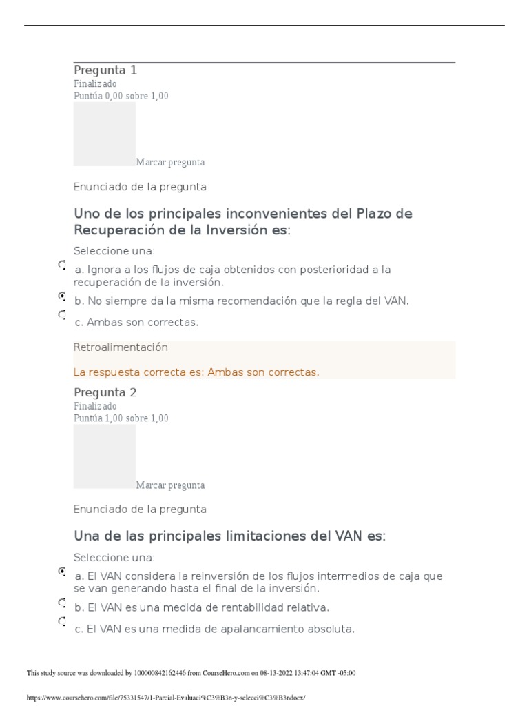 1 Parcial Evaluaci N y Selecci N | PDF | Inversiones | Economias