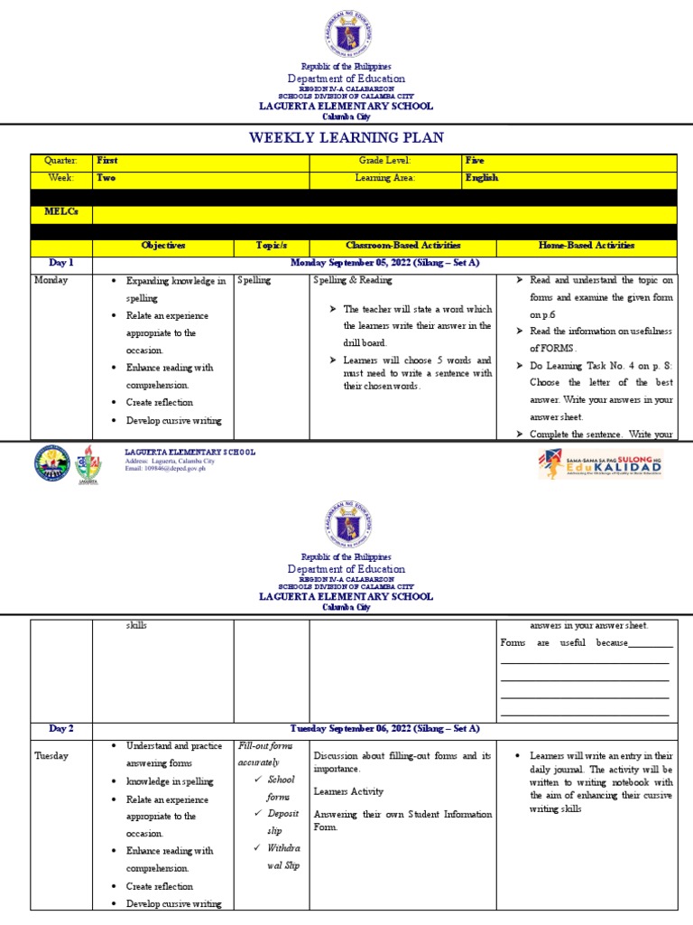 WLP Q1 W3 English5 | PDF | Learning | Reading Comprehension
