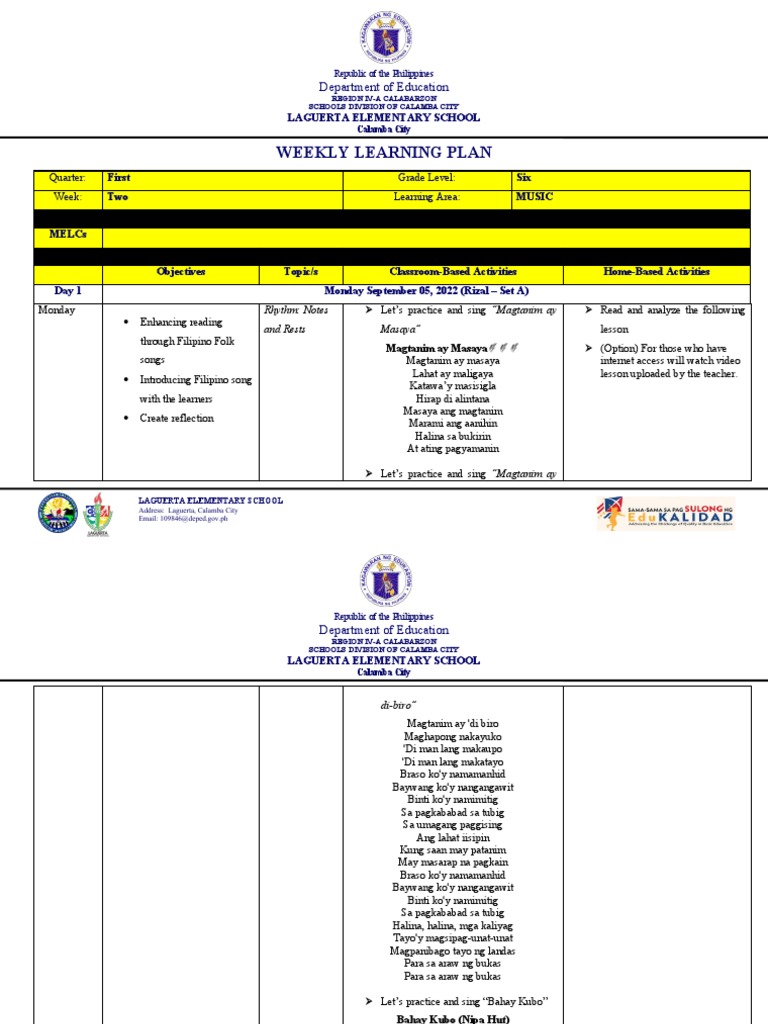 WLP Q1 W3 Music6 | PDF | Rhythm | Behavior Modification