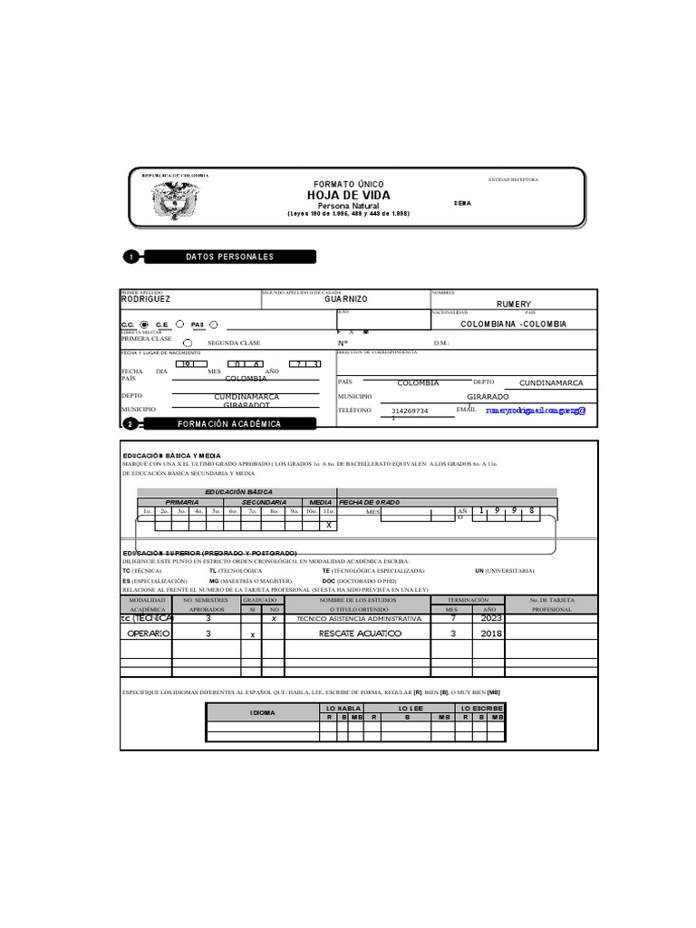 Formato Hoja De Vida Funcion Publica Pdf Economias Business
