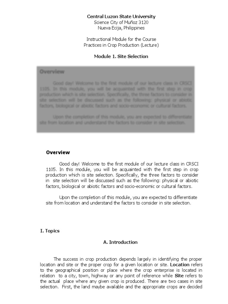 Module 1. Site Selection | PDF | Soil | Loam