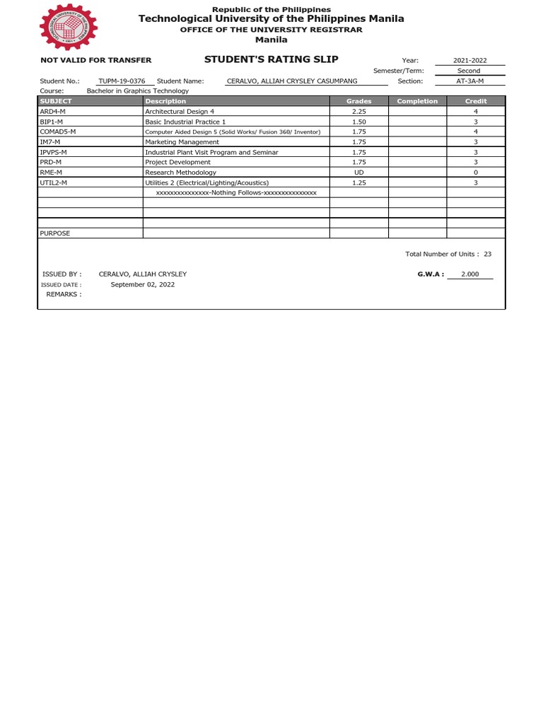 Rating Slip Main | PDF