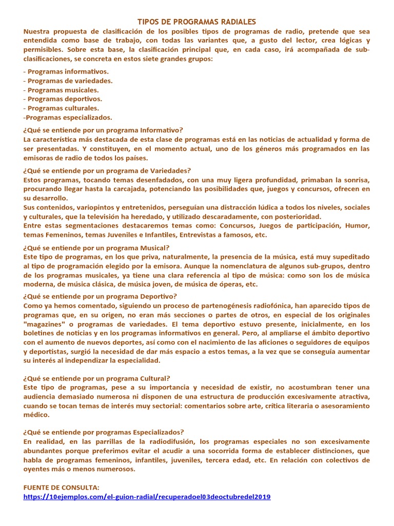 Tipos de Programas Radiales | PDF | Radiodifusión