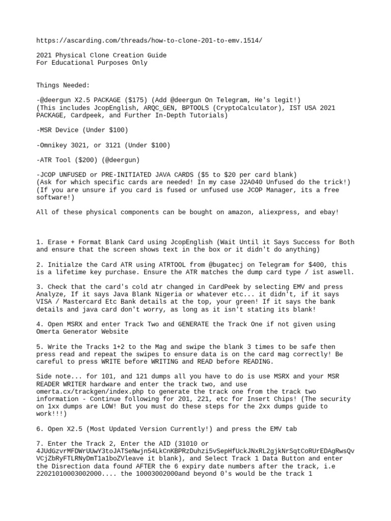 Physical Clone Creation Guide | PDF | Emv | Visa Inc.