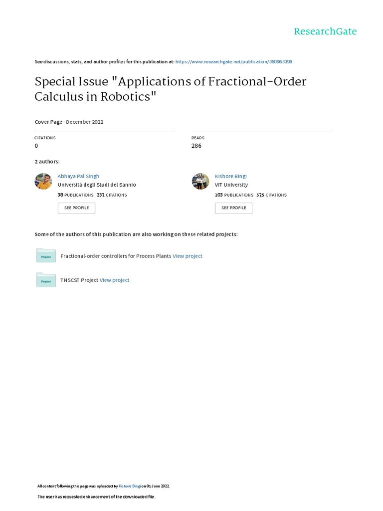 Fractional Order Calculus In Robotics Pdf Computing Communication