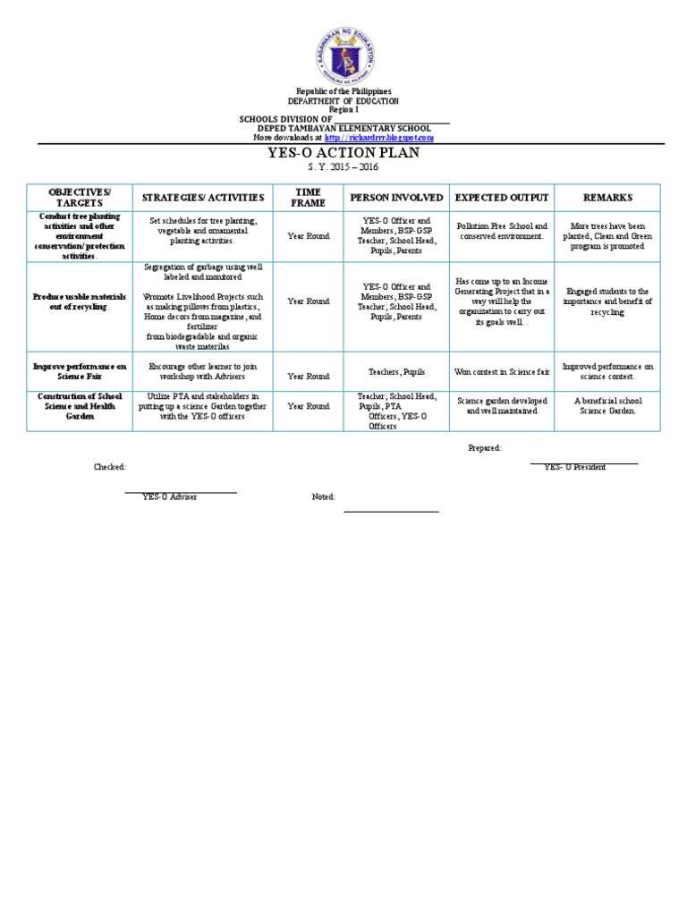 Yes-O Action Plan | PDF | Recycling | Teachers