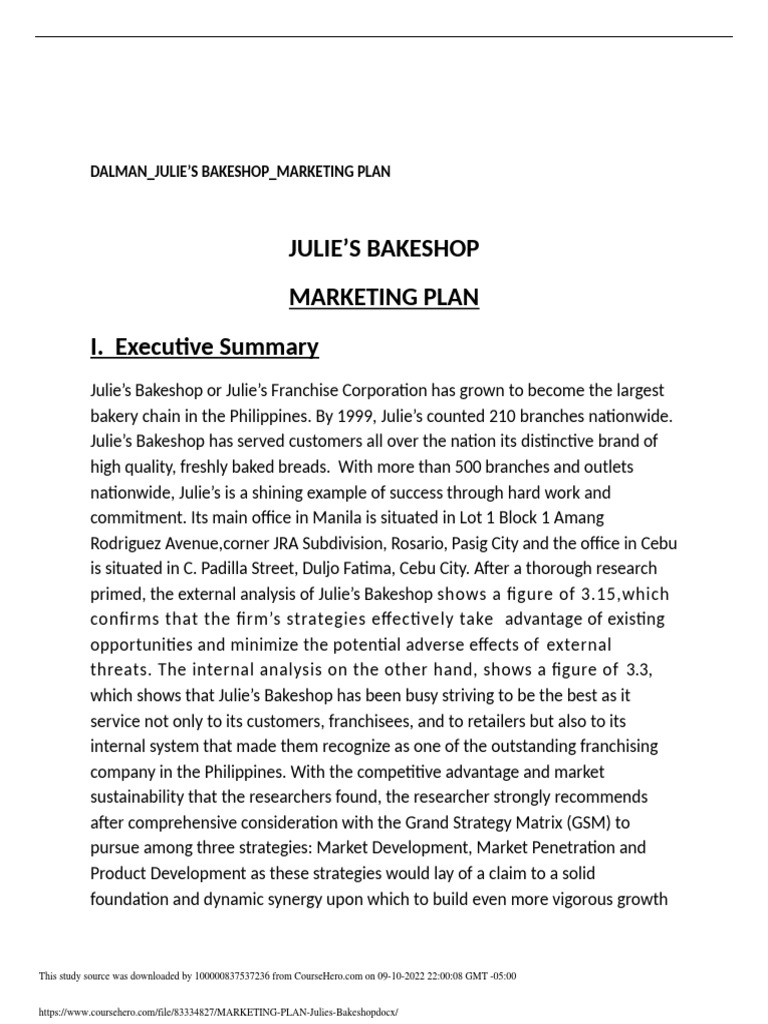 MARKETING PLAN Julie S Bakeshop | PDF | Profit (Economics) | Bakery