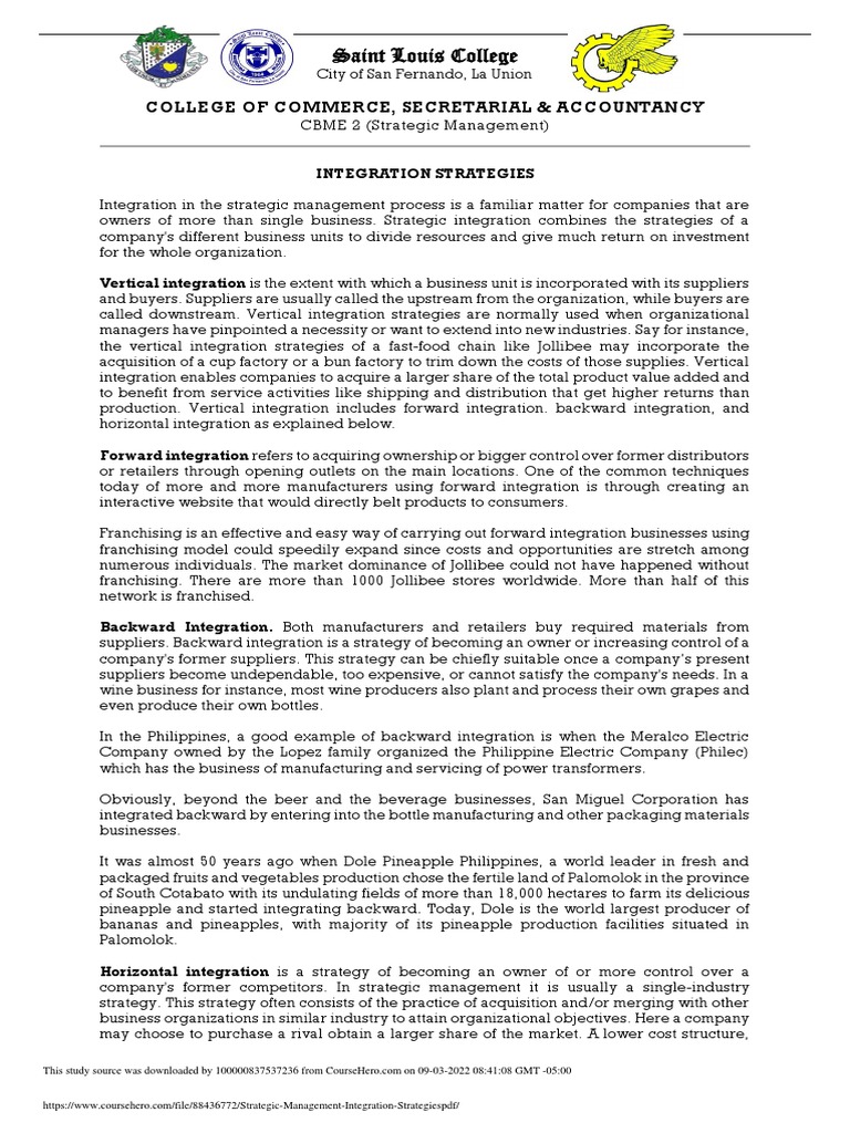 Strategic Management Integration Strategies PDF | PDF | Strategic Management | Diversification ...