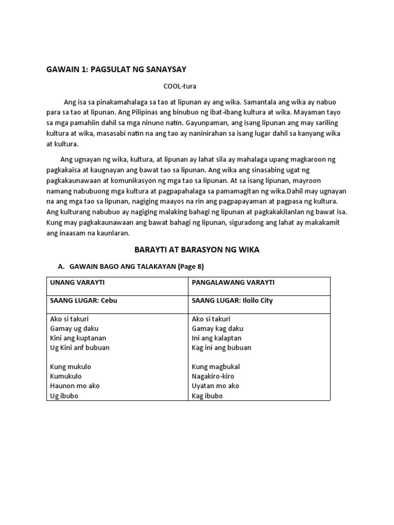 Wika, Kultura Sa Mapayapang Lipunan | PDF