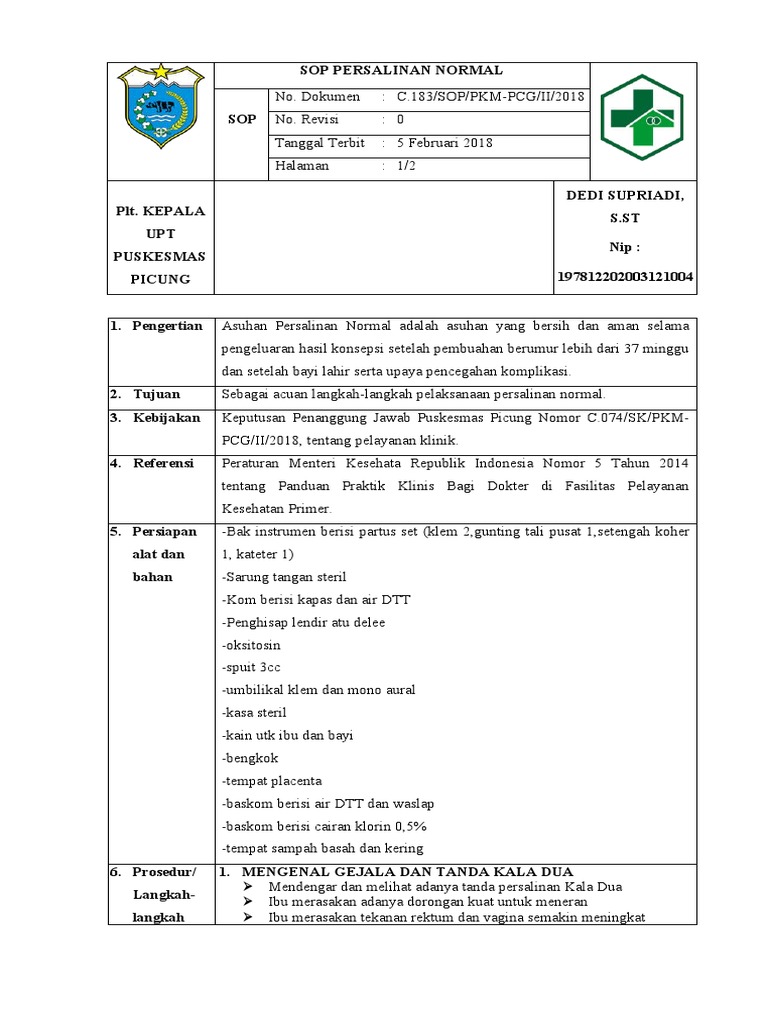 SOP Persalinan Normal | PDF