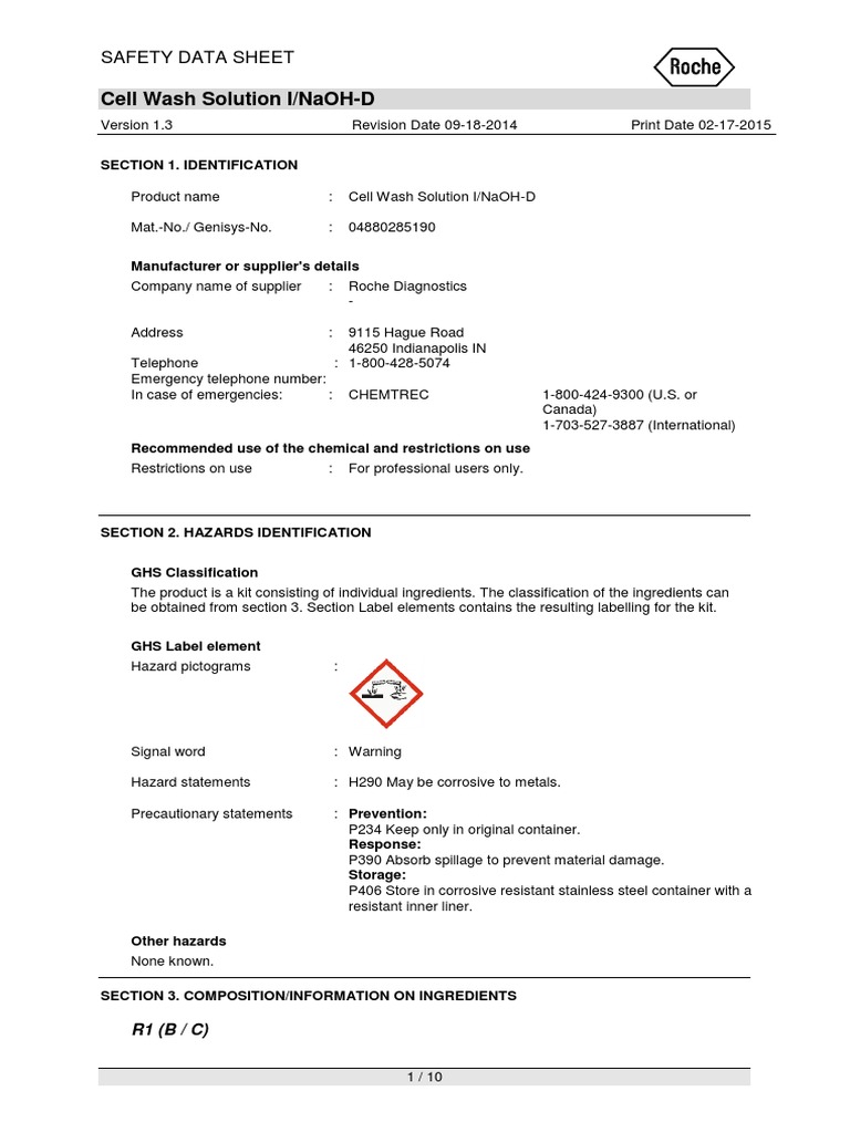 MSDS NaOH-D Cell Wash | PDF | Chemistry | Occupational Safety And Health