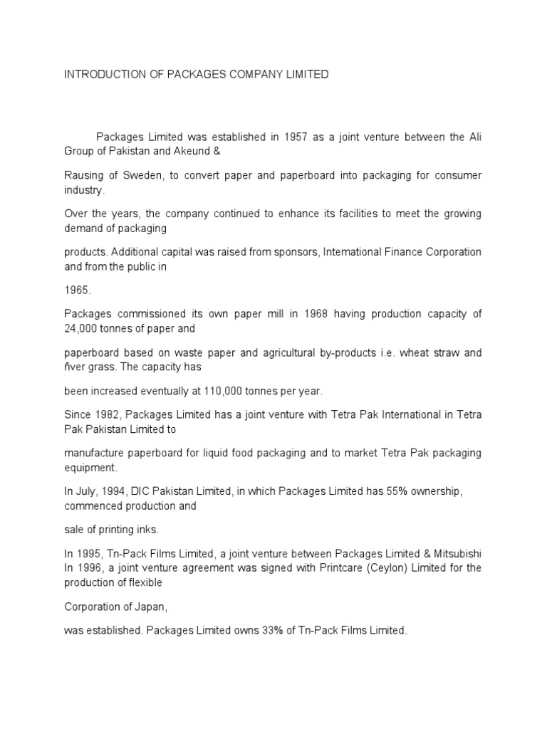 Packages Ltd: A Legacy in Packaging | PDF | Paper | Packaging And Labeling