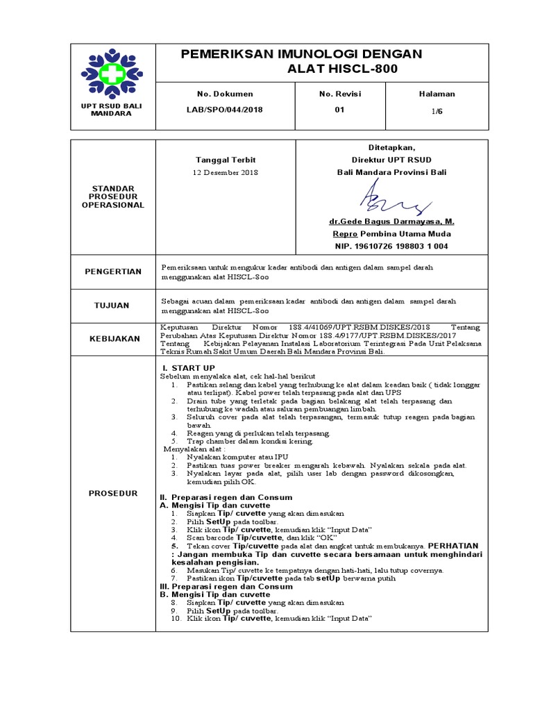 Prosedur Pemeriksaan HISCL-800 | PDF | Kesehatan Holistik | Sains & Matematika