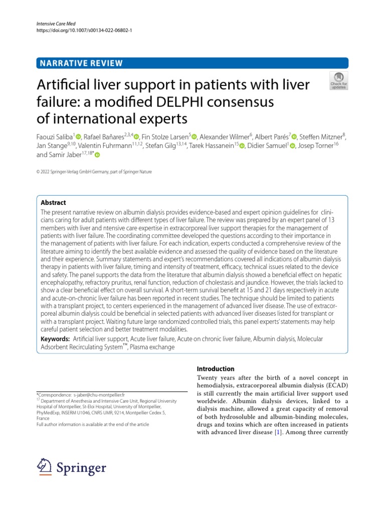 Artifcial Liver Support in Patients With Liver Failure: A Modifed ...