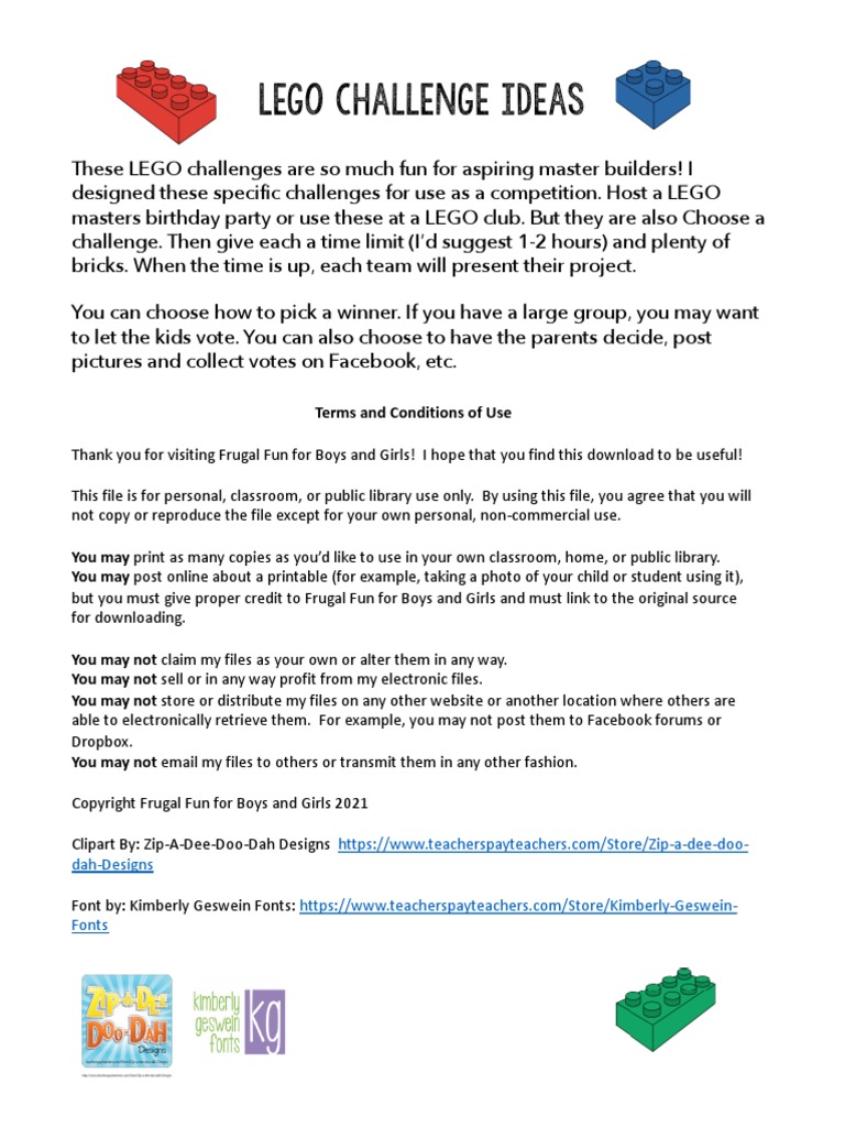 Lego Challenge Cards | PDF | Lego