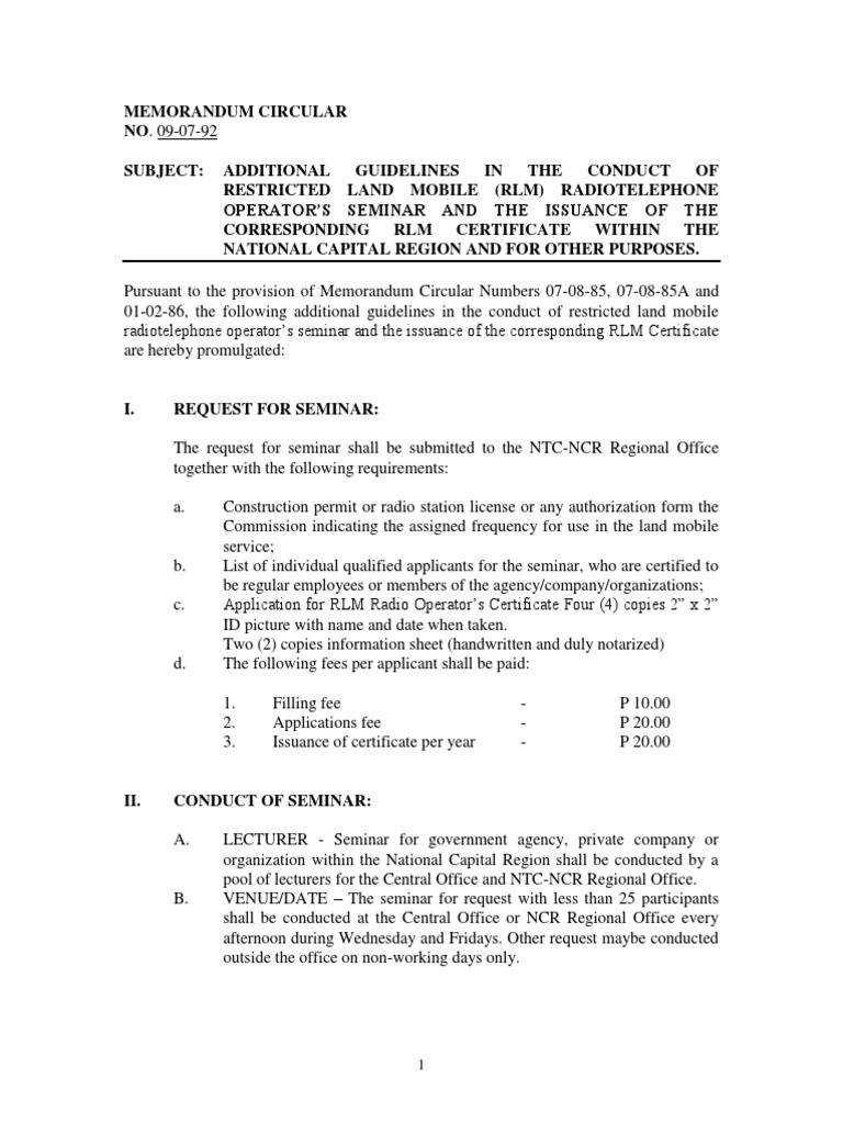 MC 09-07-92 Additional Guidelines For RLM Seminar | PDF | Government | Justice