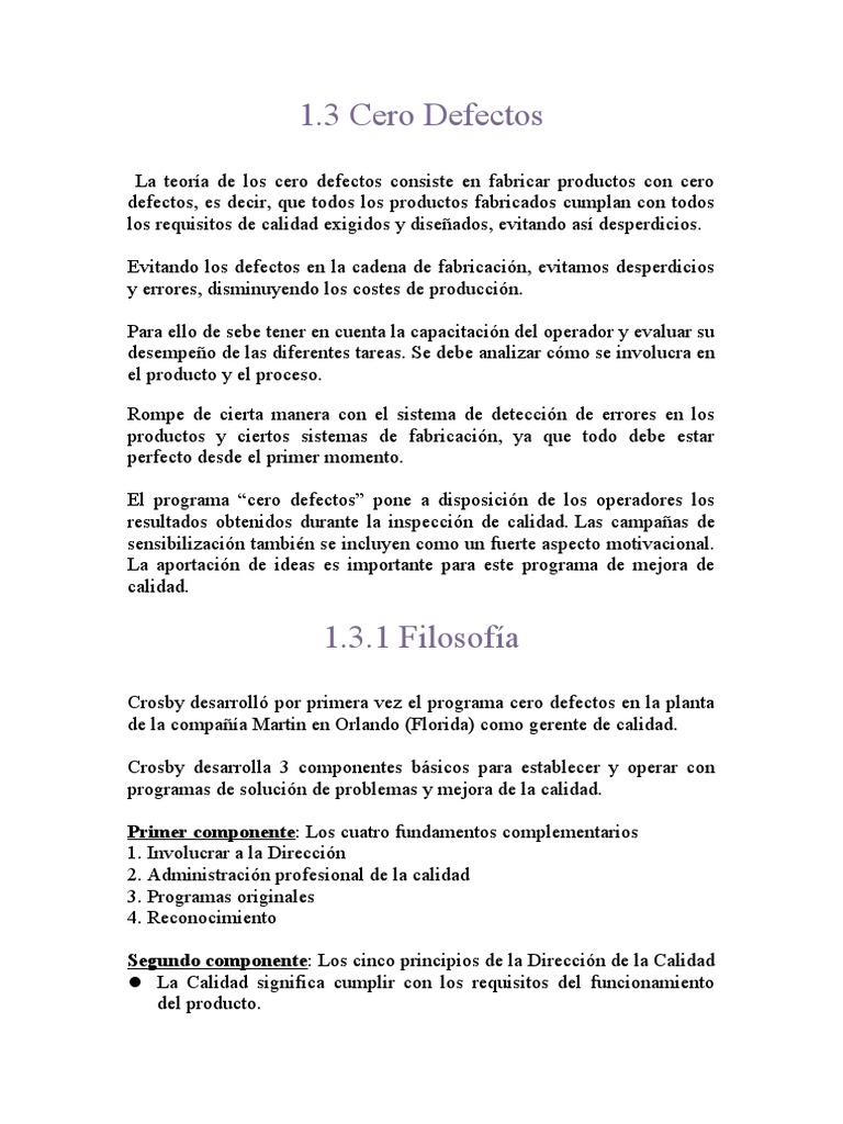 1.3 Cero Defectos | PDF | Calidad (comercial) | Economias